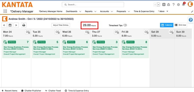 Entering Time in Kantata SX