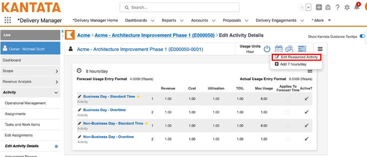 Entering Time in Kantata SX