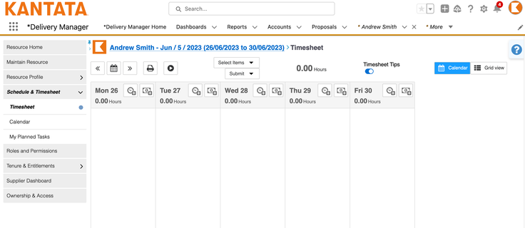 Entering Time in Kantata SX